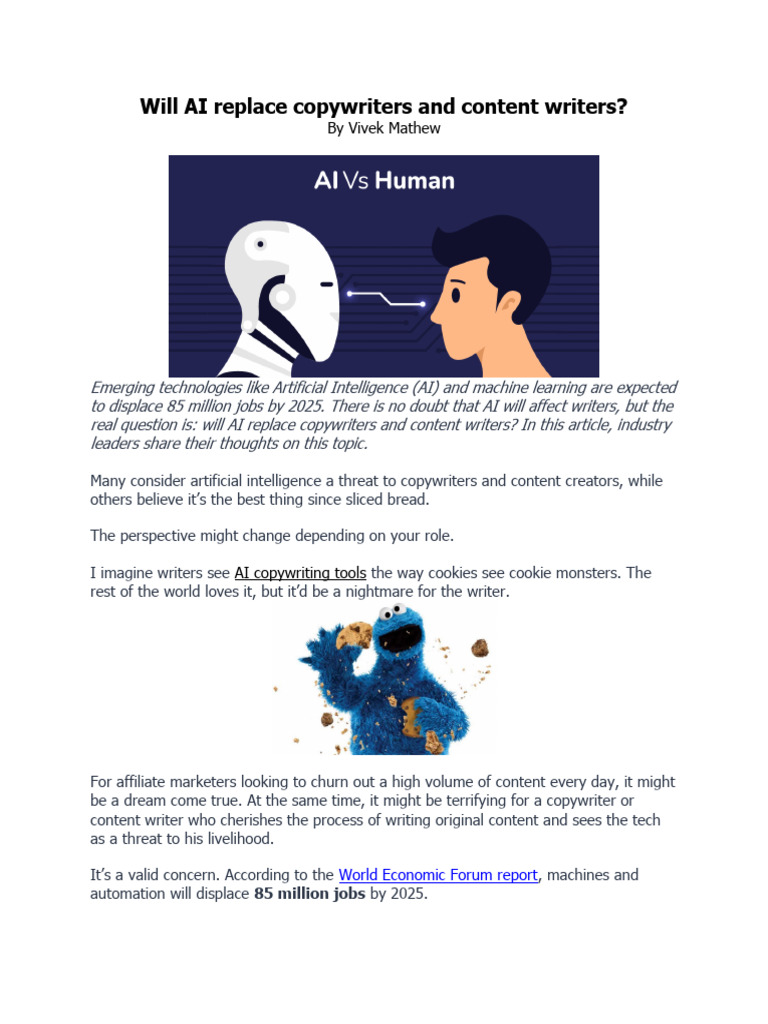 Will Ai Replace Copywriters And Content Writers Pdf Artificial