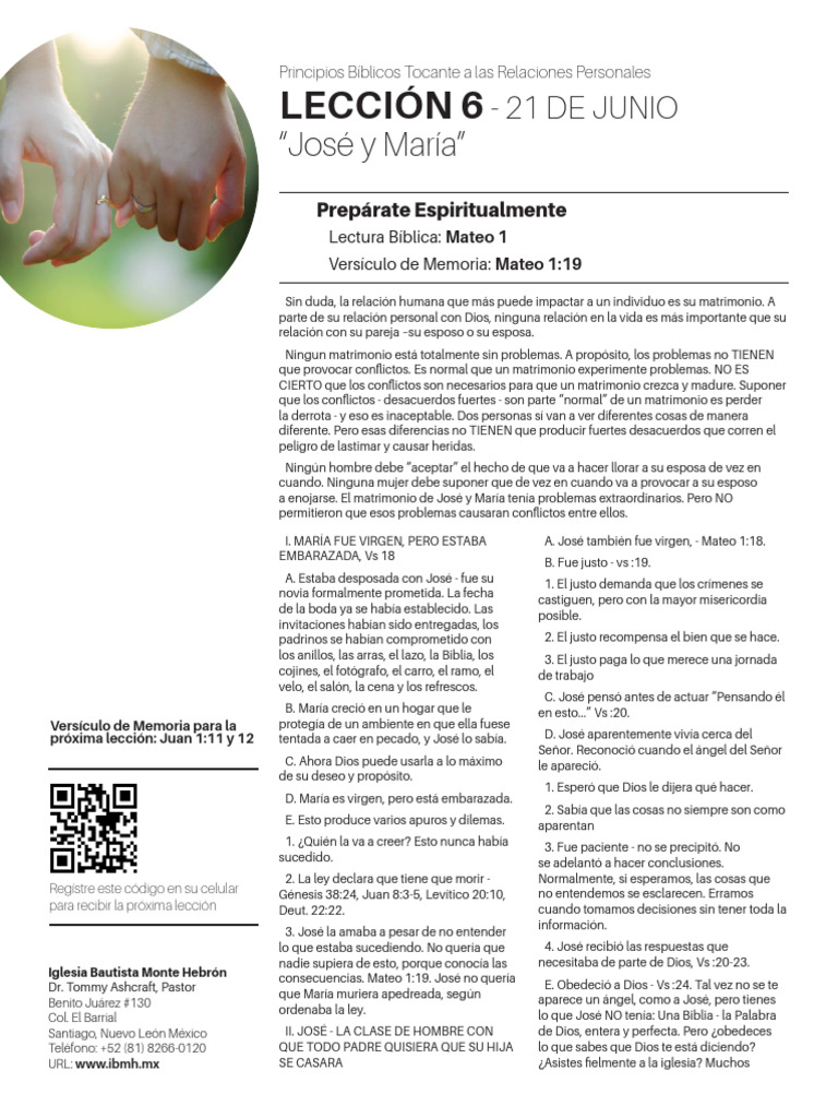 Principios Biblicos Tocante A Las Relaciones Personales - Leccion 6 | PDF | María, madre de ...