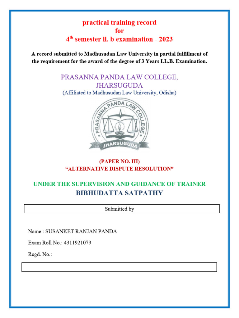 ADR Training Record for LL.B Exam 2023 | PDF