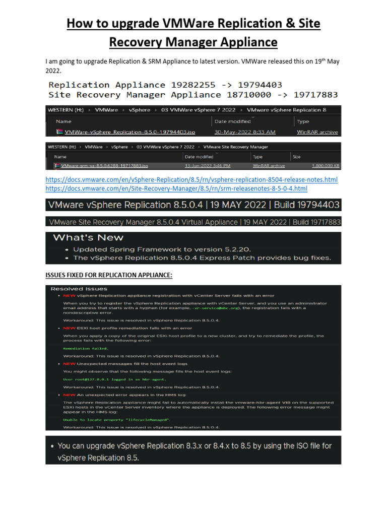 How To Upgrade VMWare Replication Appliance Site Recovery Manager | PDF | Computing | Operating ...