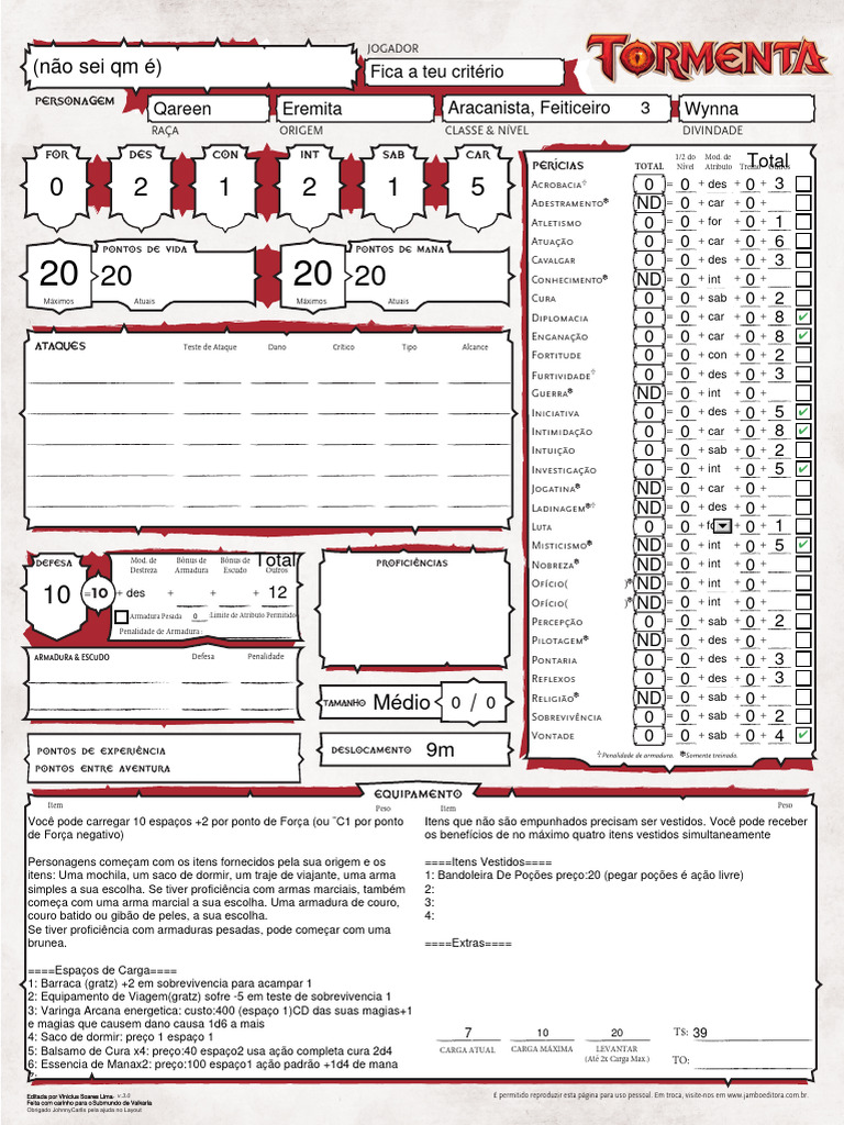 Ficha Editável para T20 Jogo Do Ano - PDF Versão 1 | PDF