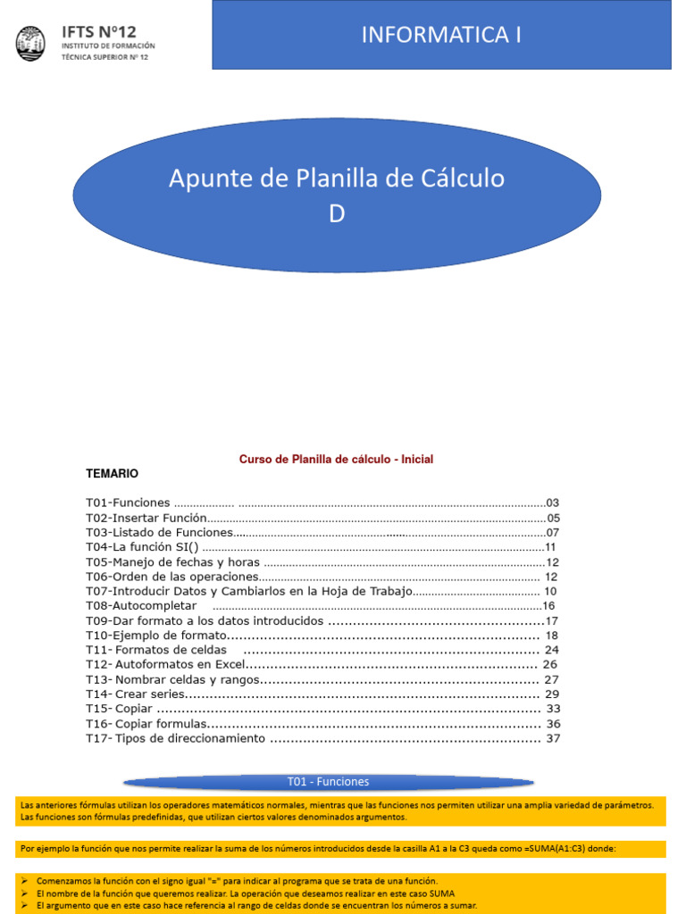 Apunte Excel D | PDF | Hoja de cálculo | Microsoft Excel