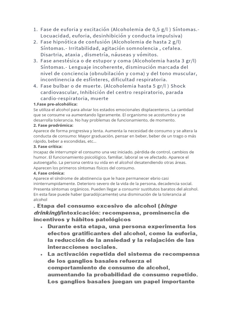 Fase de Euforia y Excitación | PDF | Alcoholismo | Despachador de drogas