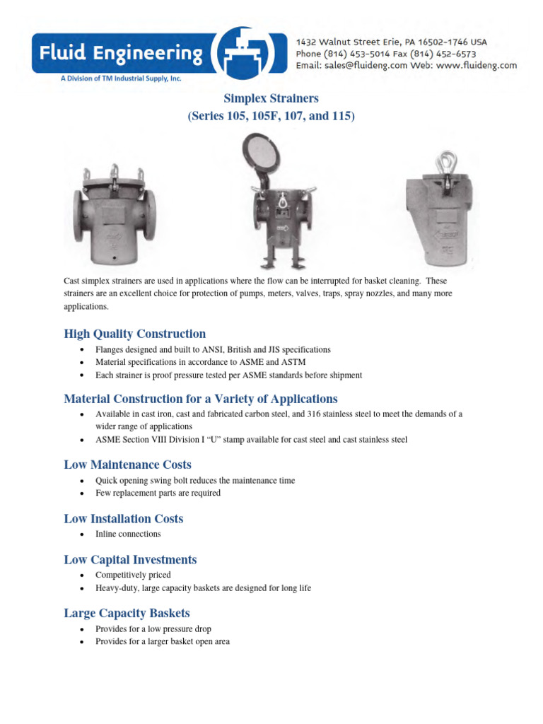 Simplex Basket Strainers | PDF | Gas Technologies | Materials