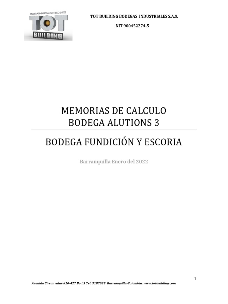 Memorias de Calculo Alutions 3 - Bodega 1 | PDF