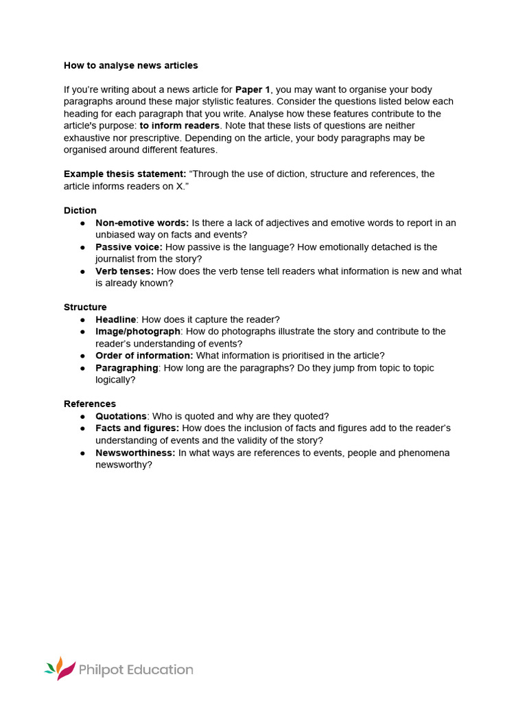 How To Analyse News Articles | PDF