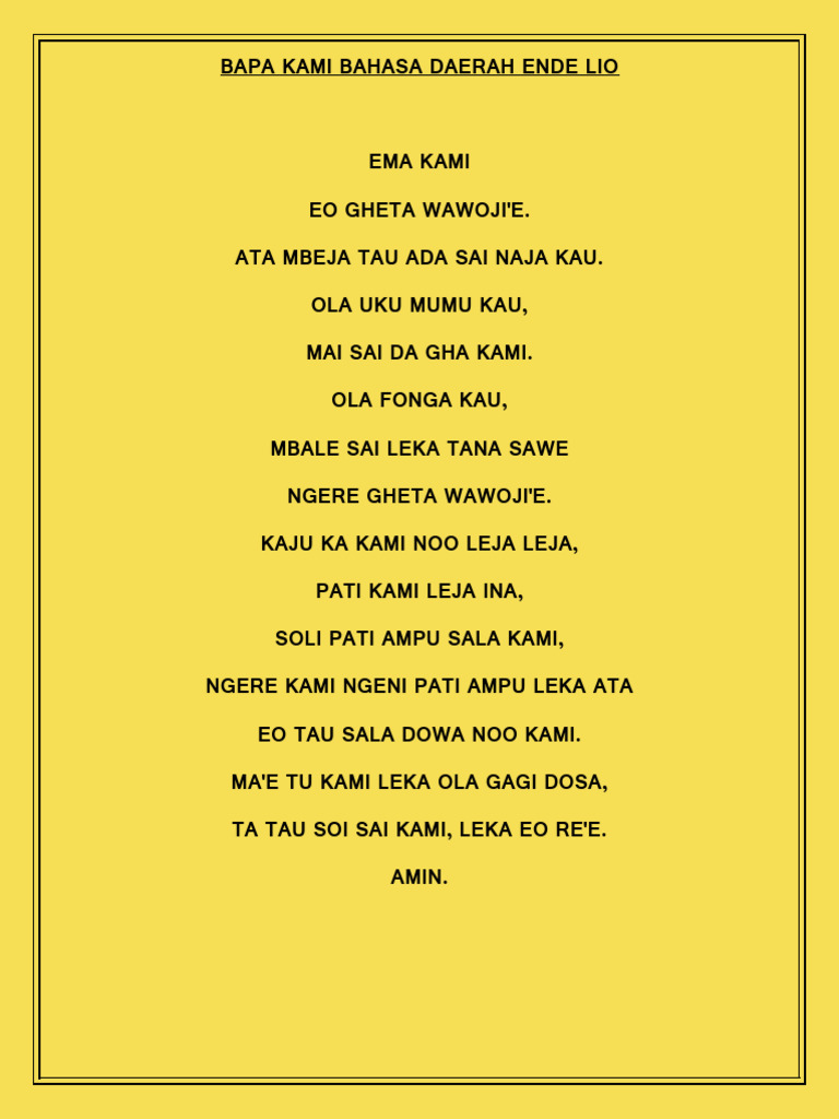 Bapa Kami Bahasa Lio Ende | PDF