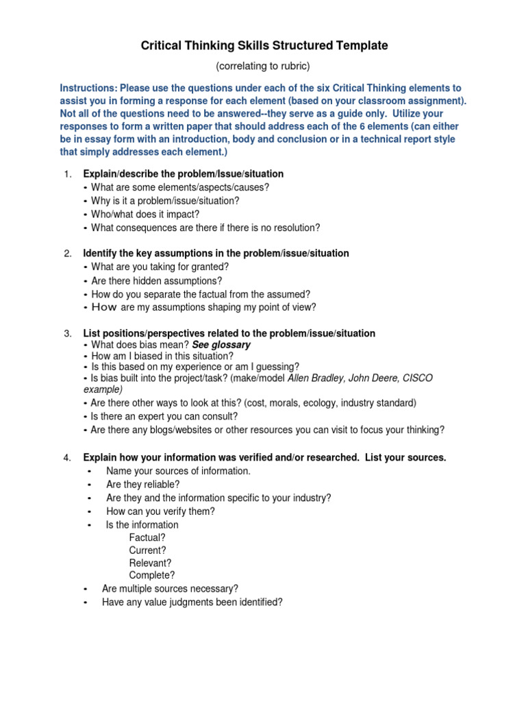 Critical Thinking Structured Template | PDF