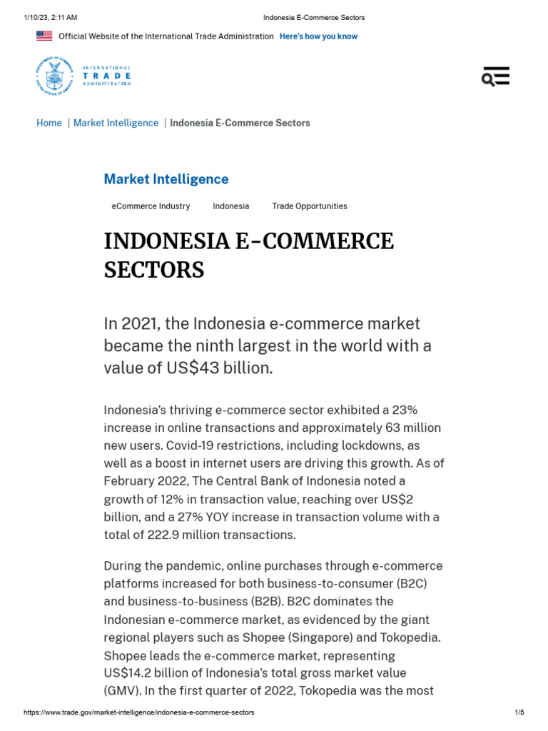 Indonesia E-Commerce Sectors - ITA Pub | PDF | E Commerce | Economies