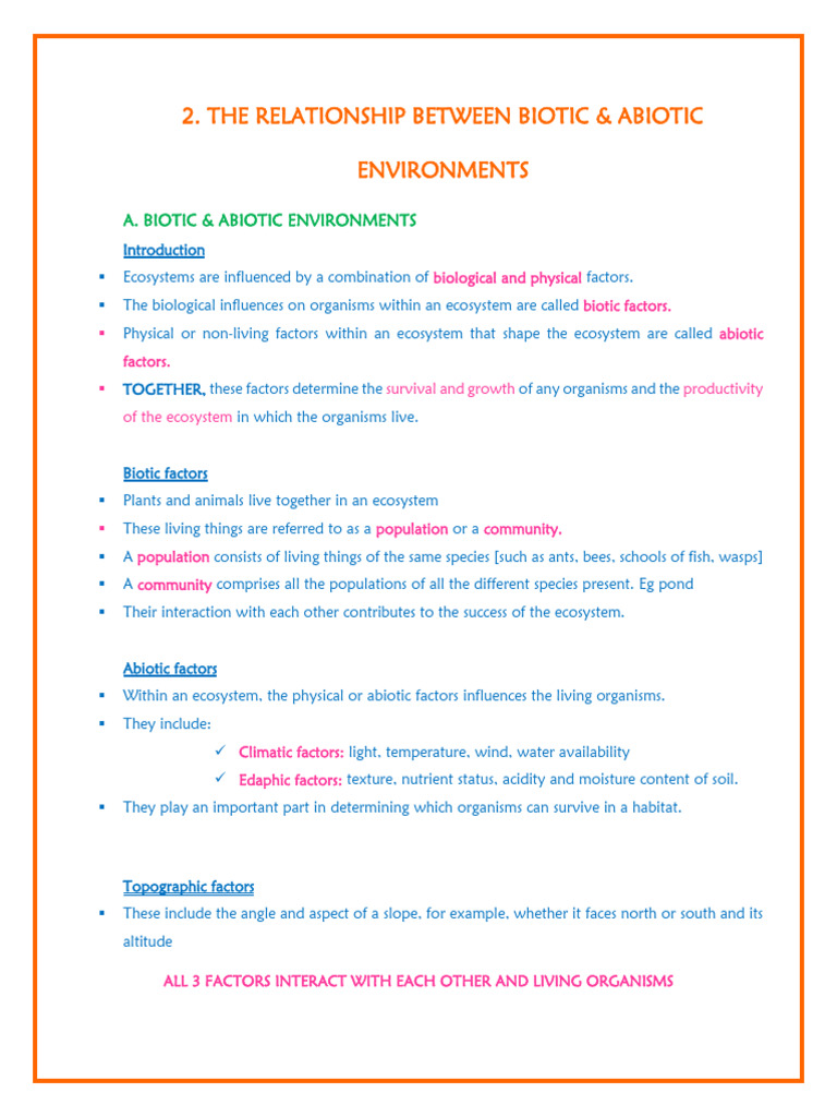 THE RELATIONSHIP BETWEEN BIOTIC & ABIOTIC ENVIRONMENTS (ST) | PDF ...