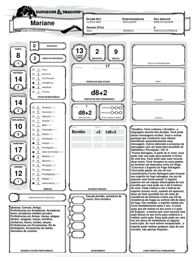Ficha Mariana DD5e 1.0 | PDF
