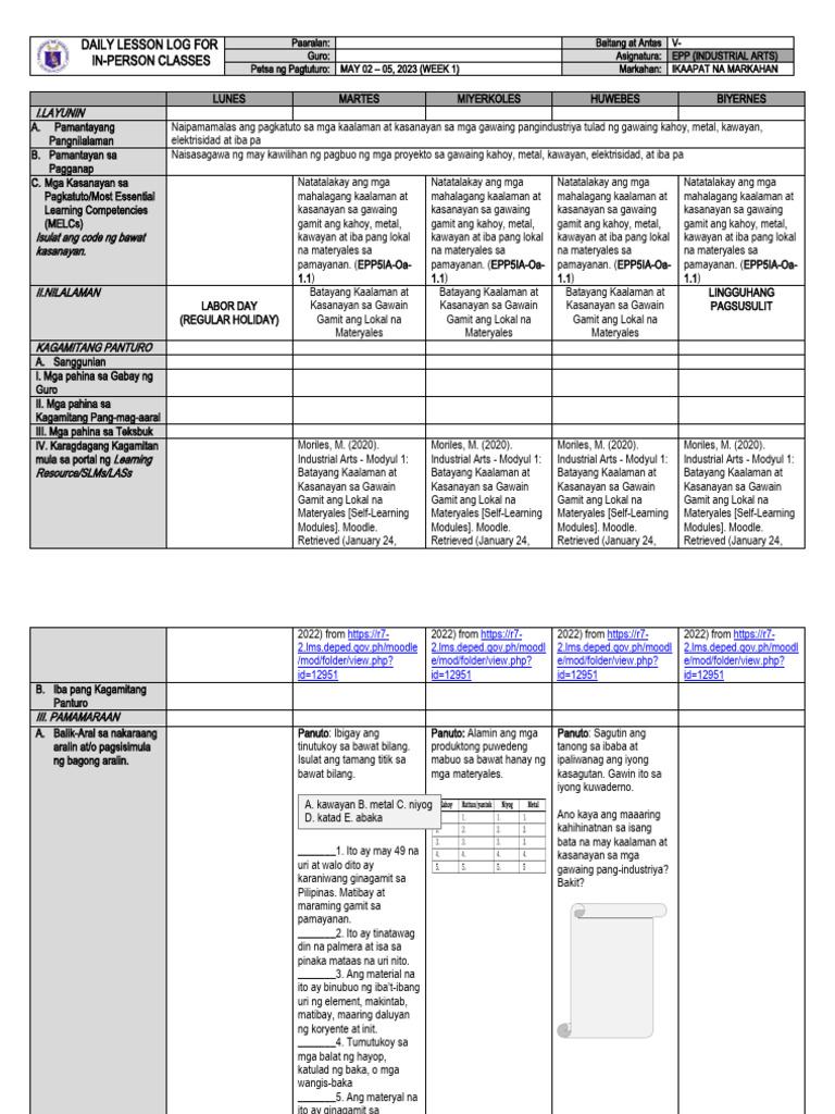 G5 Q4W1 DLL EPP IA MELCs | PDF