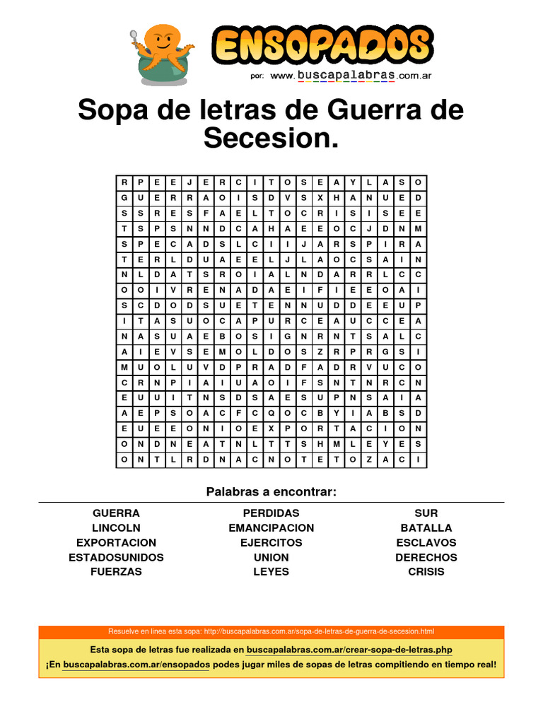sopa-de-letras-de-guerra-de-secesion | PDF | Movimientos sociales ...