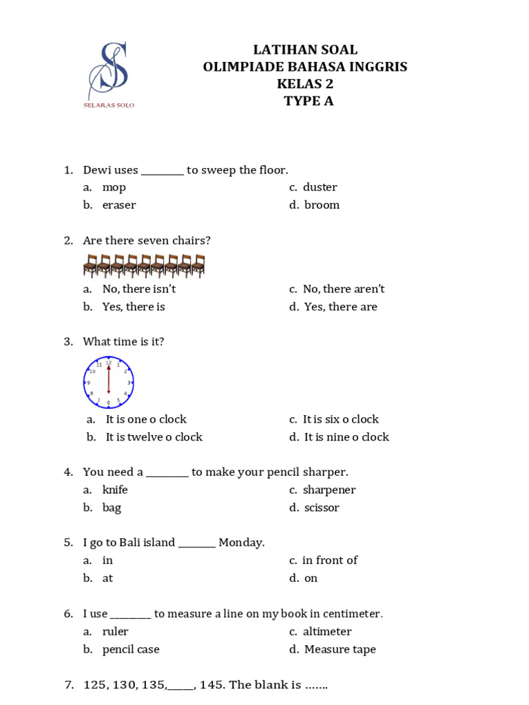 Latihan Soal Olimpiade Bahasa Inggris Kelas 2 Type A | PDF