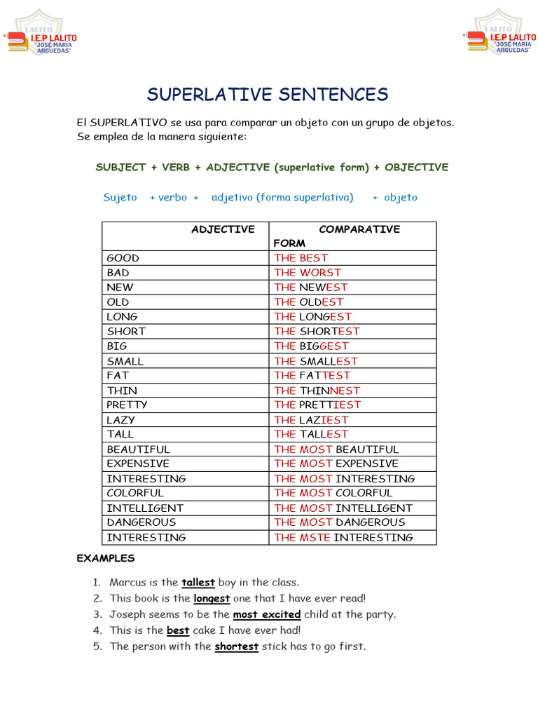 Superlative Sentences | PDF | Linguistic Morphology | Languages
