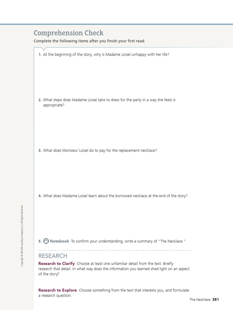 The Necklace Comprehension Check | PDF