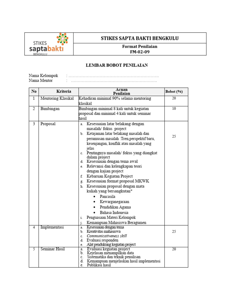 Bobot Penilaian | PDF