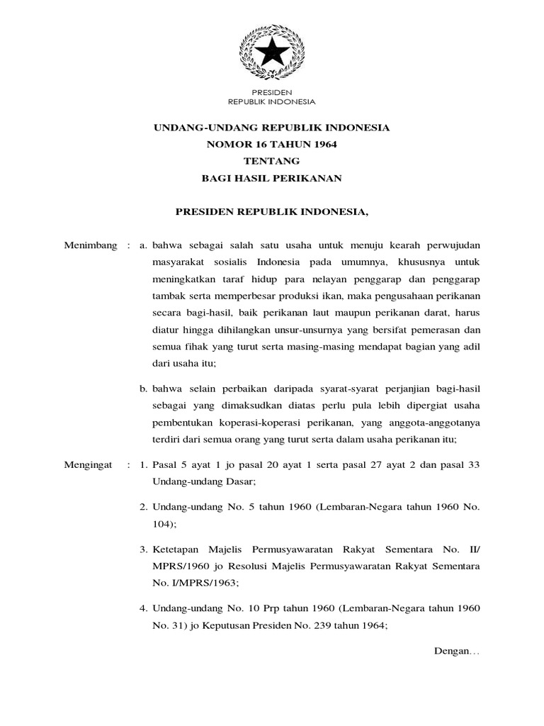 UU Nomor 16 Tahun 1964 | PDF