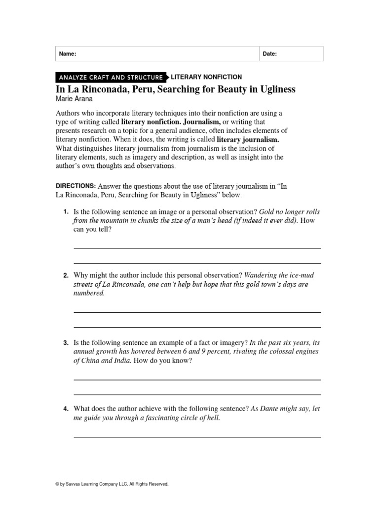 La Rinconada Analyze Craft and Structure | PDF | Social Science | Classics