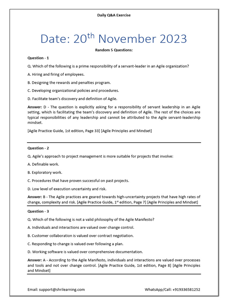 20th November'23 - ACP Answer File - Daily Q&A | PDF | Agile Software ...