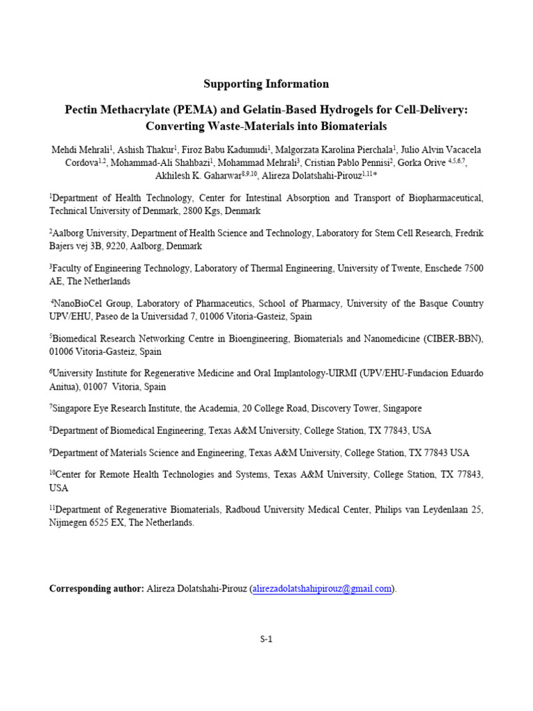 Pectin Methacrylate (PEMA) and Gelatin-Based Hydrogels For Cell ...