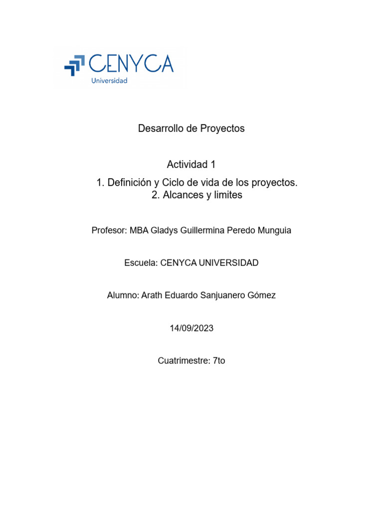 Actividad 1 Definicion y Ciclos de Vida de Los Proyectos-2 Alcances y ... Actividad 1 Definicion y Ciclos de Vida de Los Proyectos-2 Alcances y ...