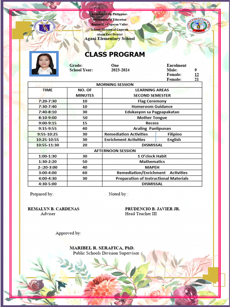 Class Program 2023-2024 | PDF | Schools | Educational Institutions