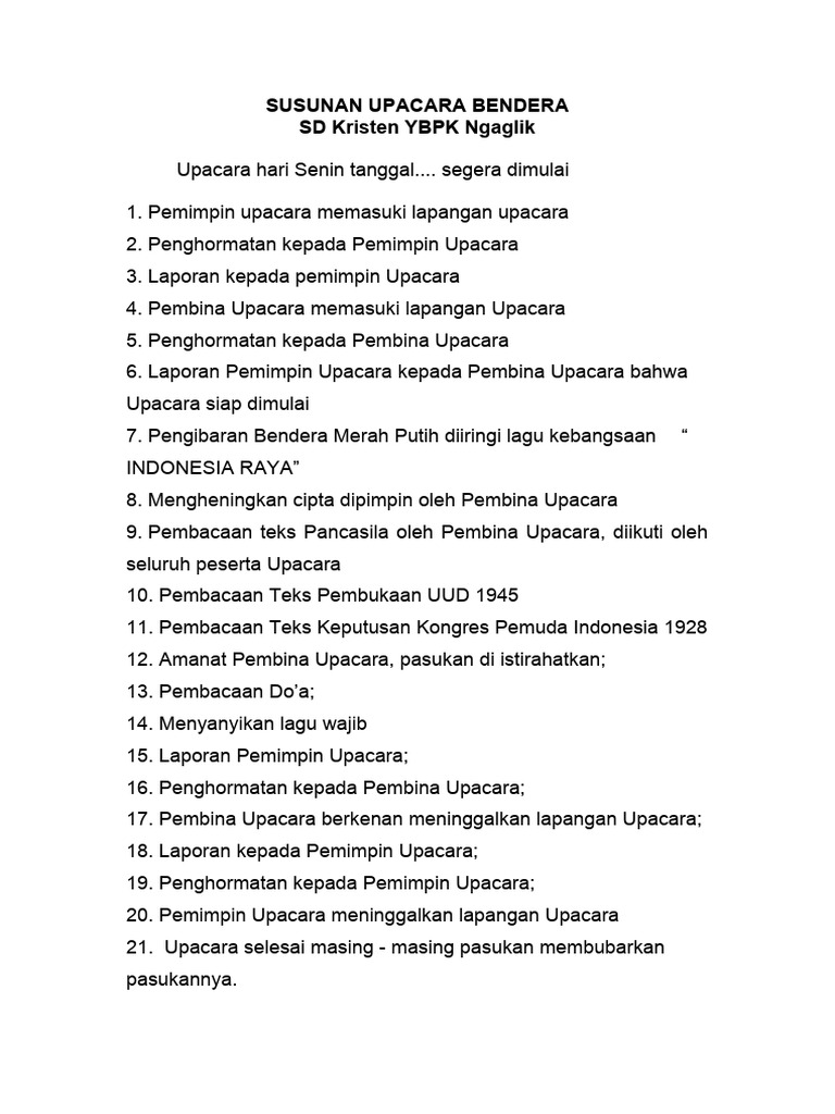 Susunan Upacara Bendera Hari Senin | PDF