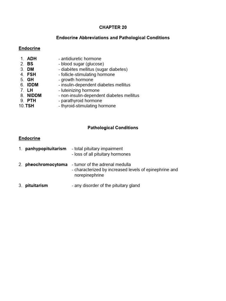 Endocrine Abbreviations and Pathologies - 2-Combined | PDF | Endocrine System | Pituitary Gland