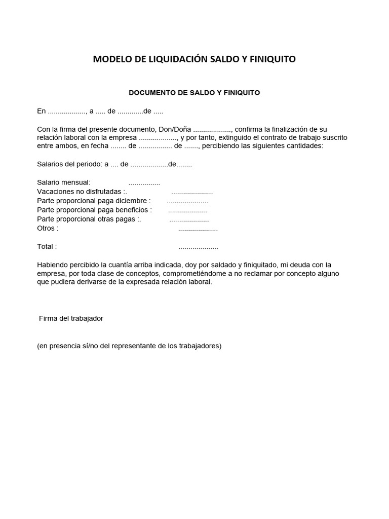 Modelo de Carta de Finiquito Laboral | PDF | Negocios | Finanzas y dinero