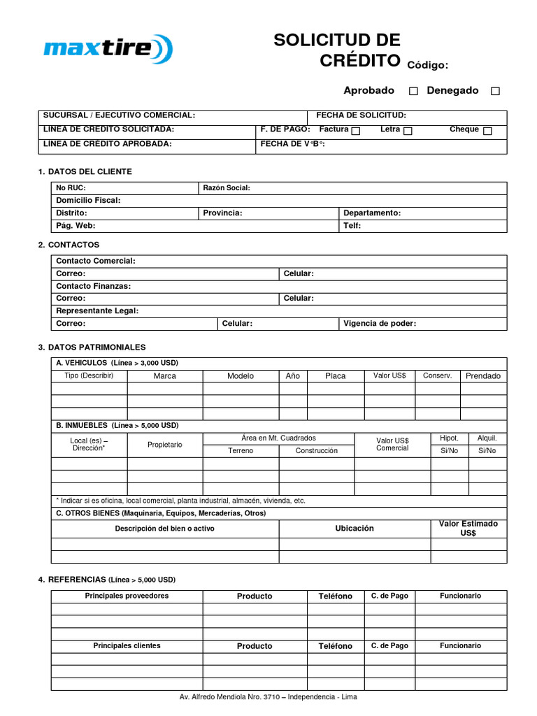 Ficha de Solicitud de Linea de Credito | PDF | Dinero | Economias