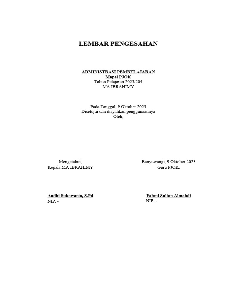 Lembar Pengesahan Perangkat Pembelajaran | PDF
