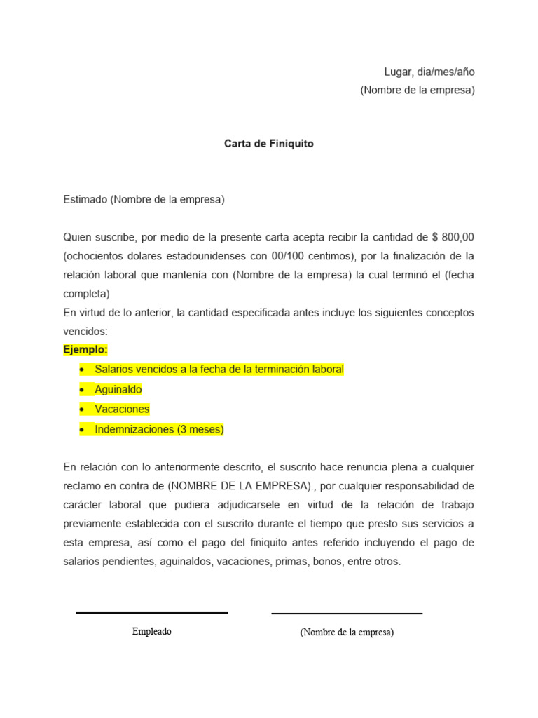 Formato de Carta de Finiquito Laboral 2 | PDF