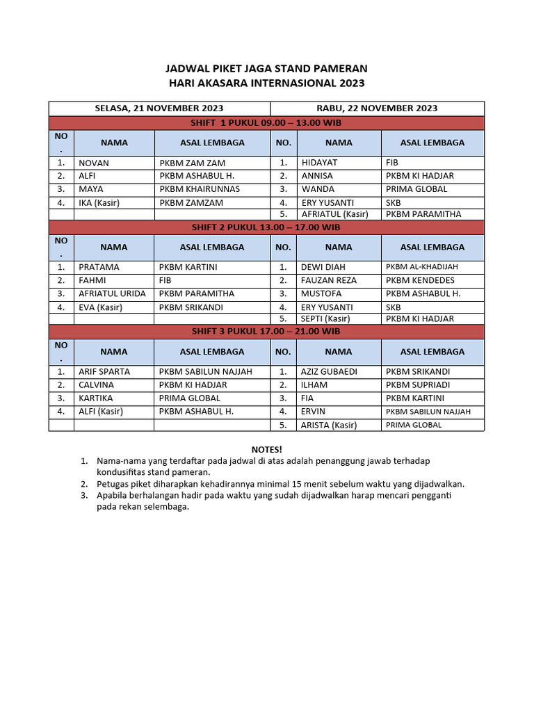 JADWAL PIKET JAGA STAND PAMERAN REV (1) | PDF