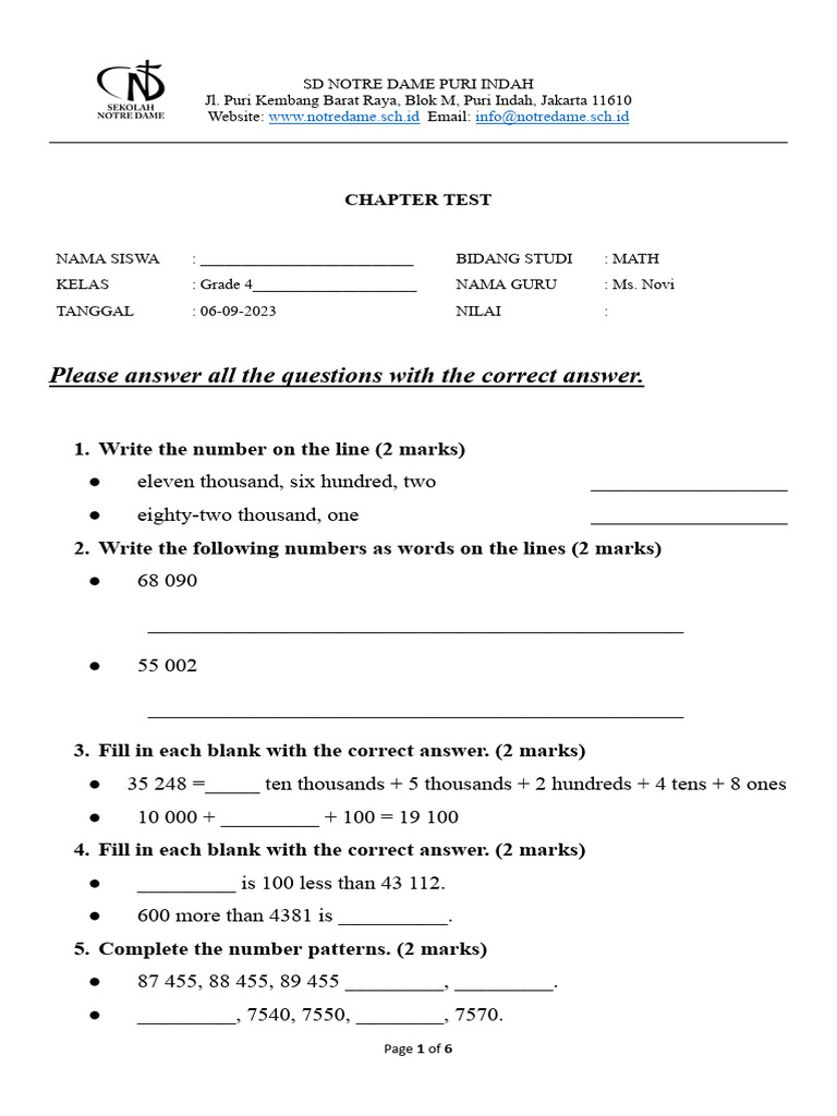 Math Test For Grade 4 | PDF | Career & Growth | Teaching Methods ...