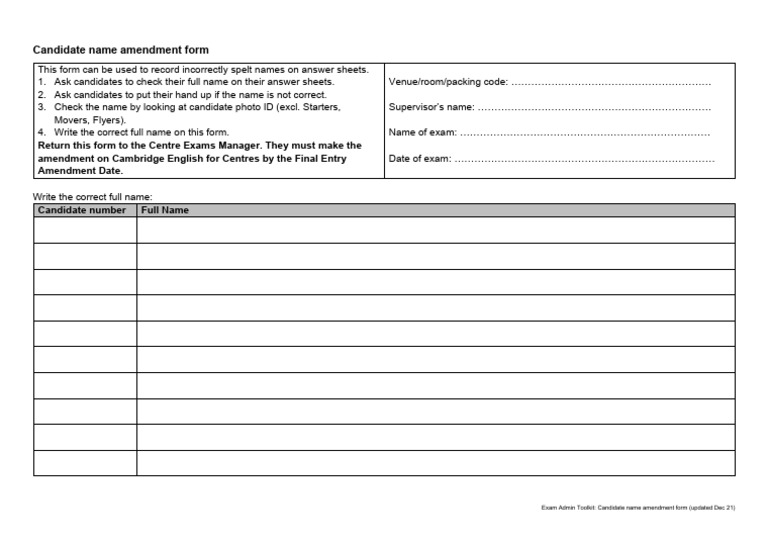 Candidate Name Amendment Form Dec21 | PDF | Career & Growth