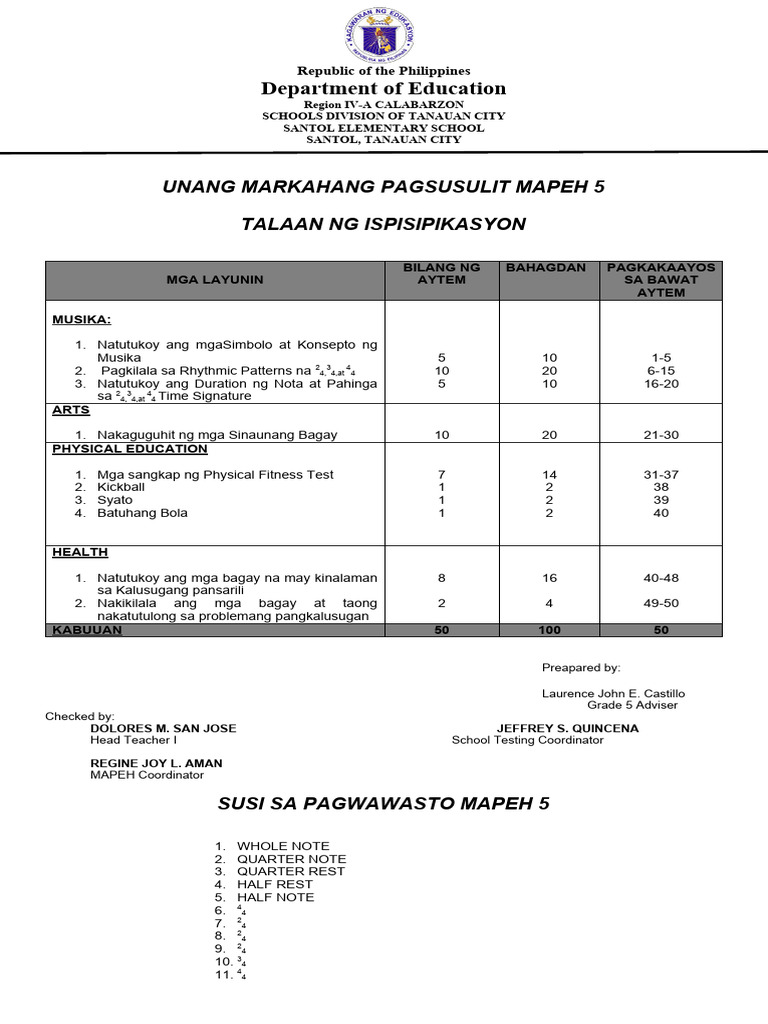 PT - Mapeh 5 - Q1 | PDF