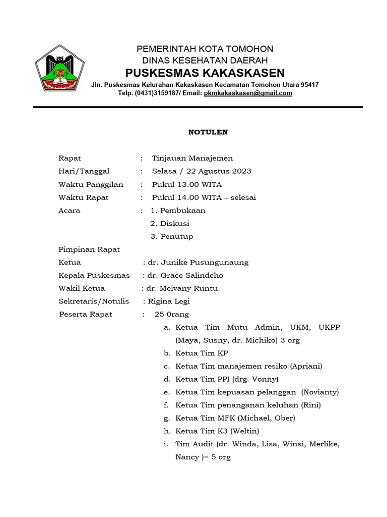 Notulen RTM Agustus 2023 | PDF