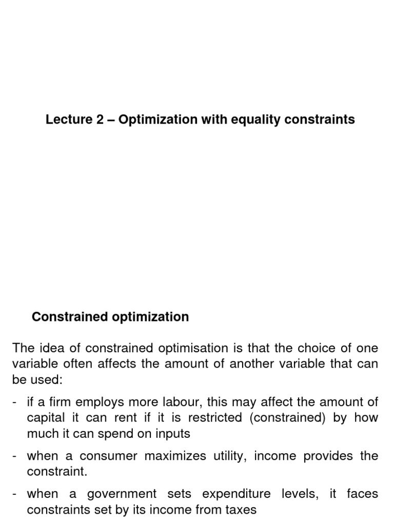 Lecture 2 - Optimization With Equality Constraints | PDF | Mathematical Optimization ...