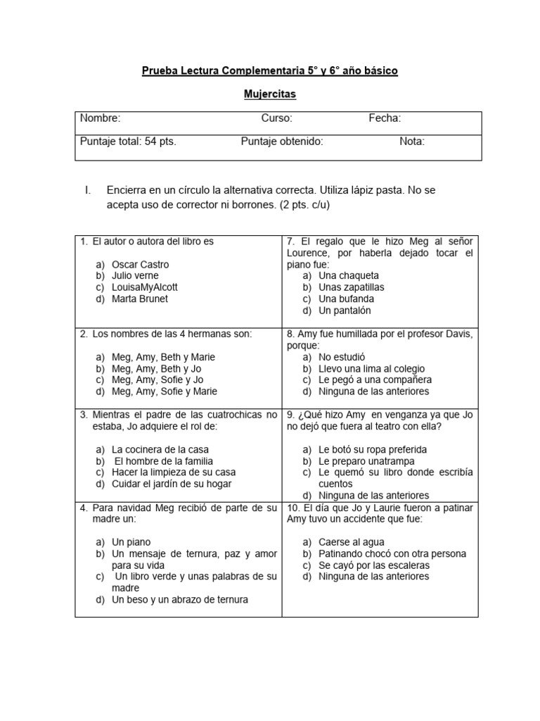 Prueba Mujercitas Pdf