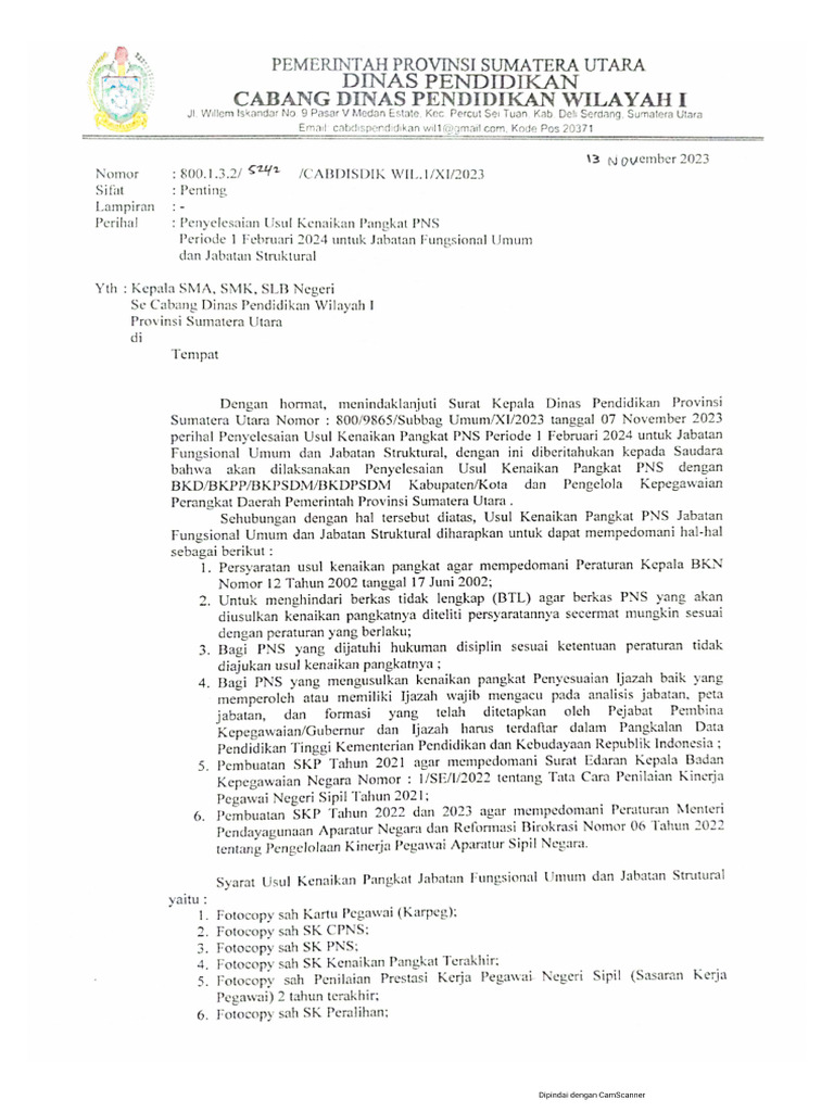 Surat Penyelesaian Usul Kenaikan Pangkat PNS Periode 1 Februari 2024 ...