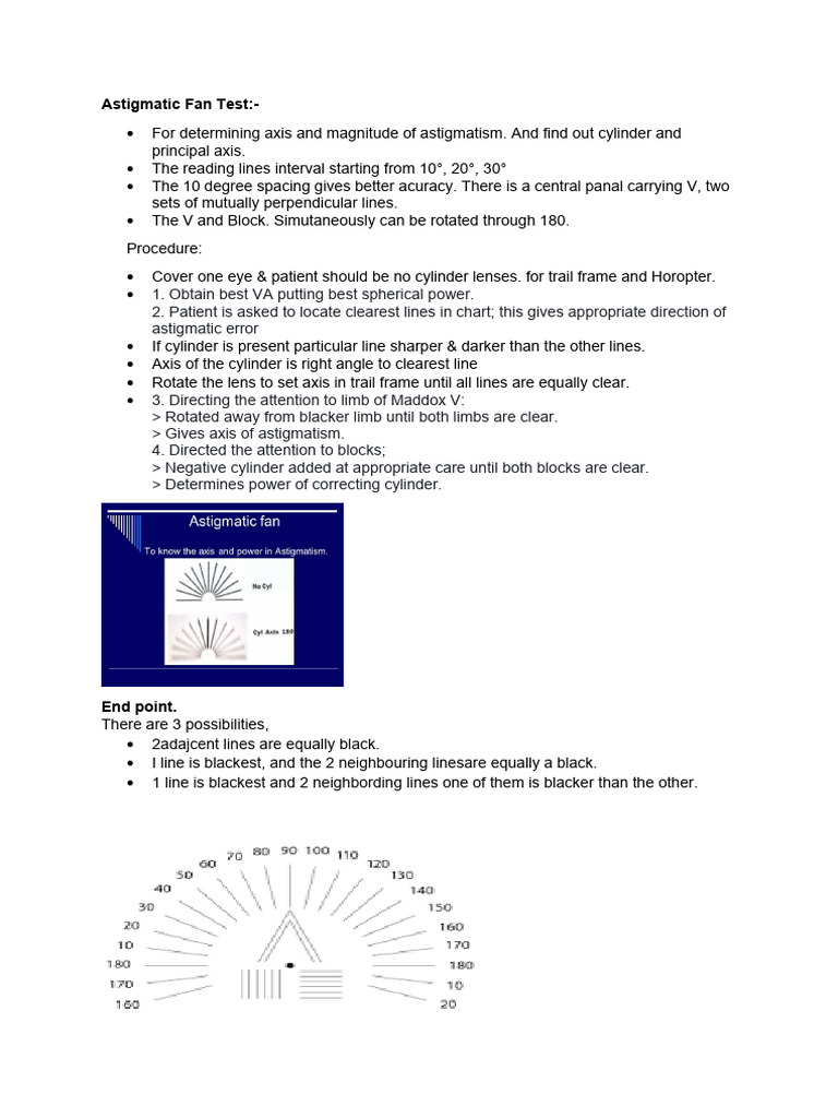 Astigmatic Fan Test Procedure Guide | PDF