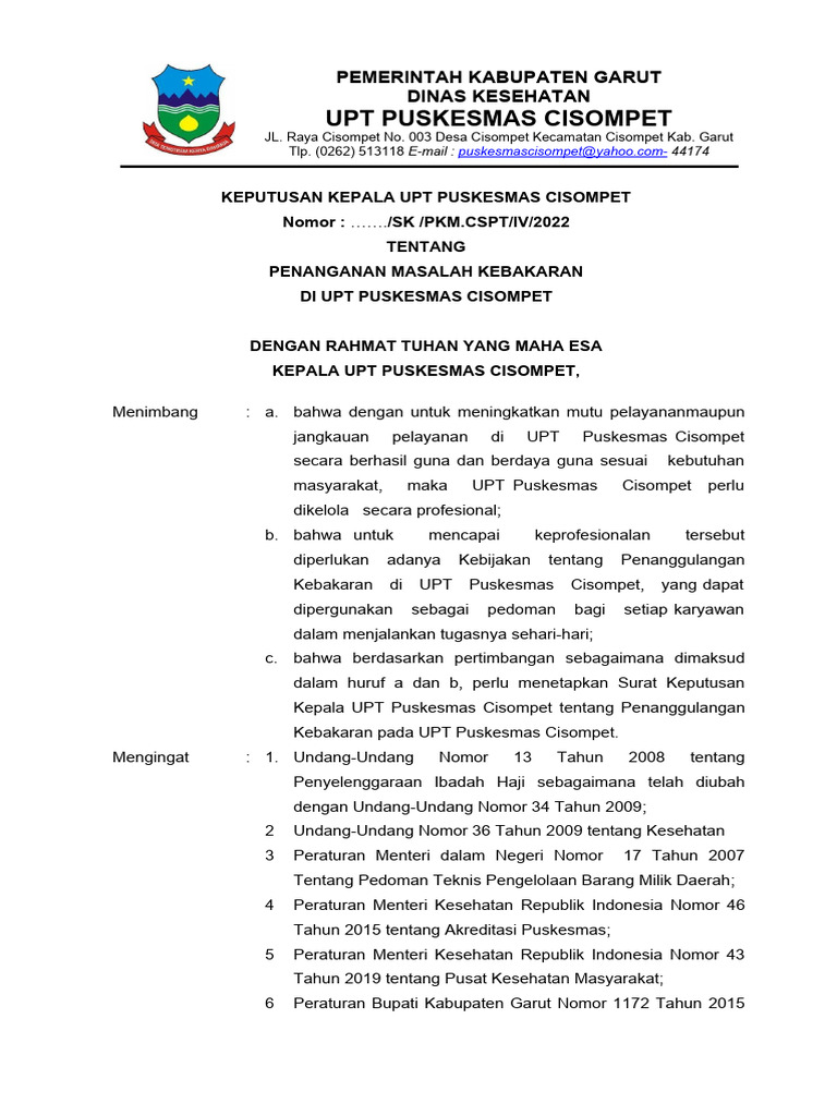 SK Penanganan Masalah Kebakaran | PDF