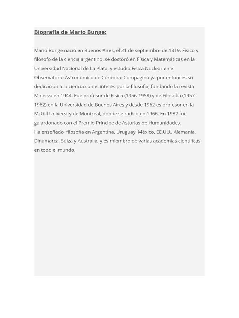 Biografía de Mario Bunge | PDF | Ciencias sociales
