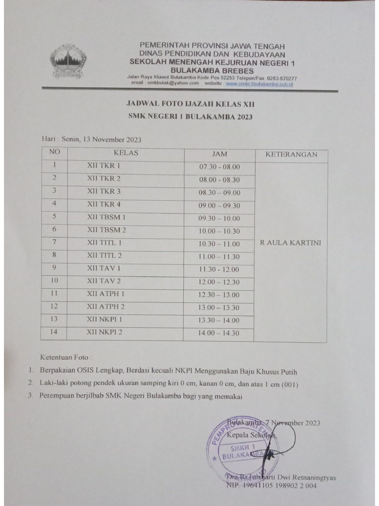 Jadwal Foto Kls XII | PDF