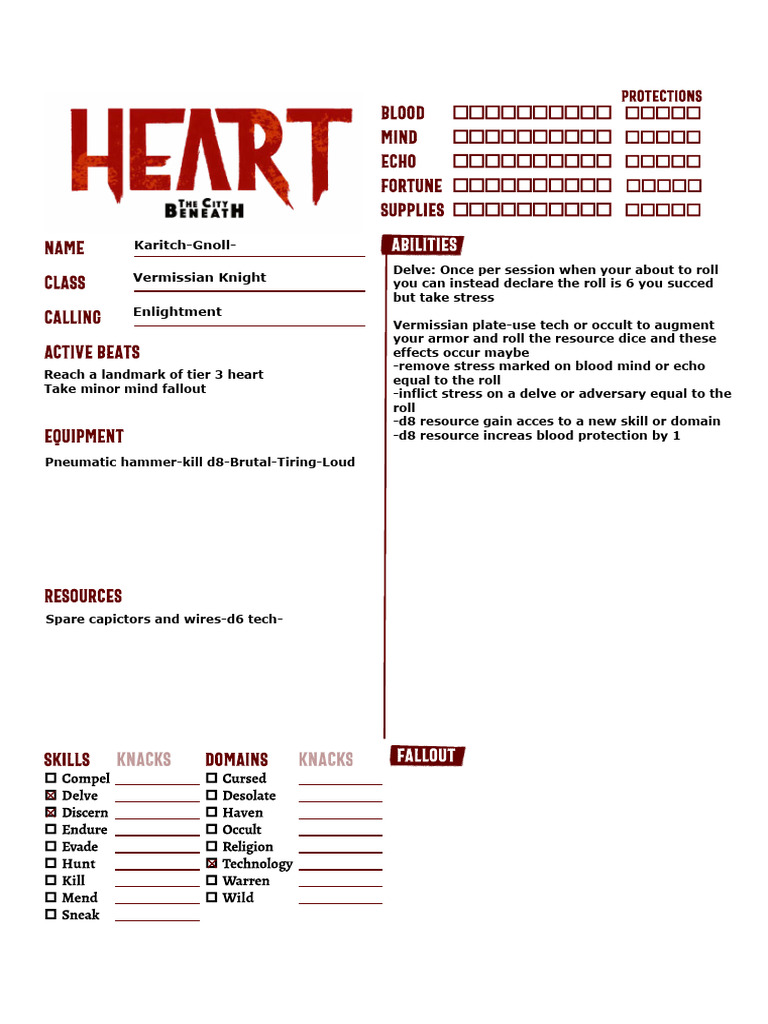 Heart Character Sheet3 | PDF