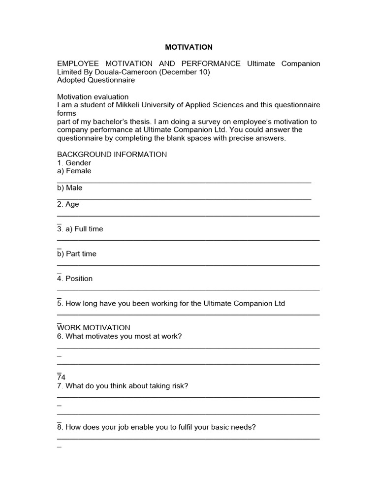 MOTIVATION Questionnaire | PDF | Motivation | Motivational