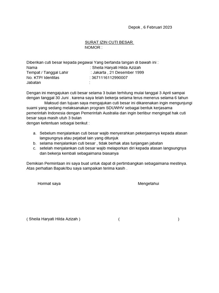 Surat Izin Cuti Besar | PDF