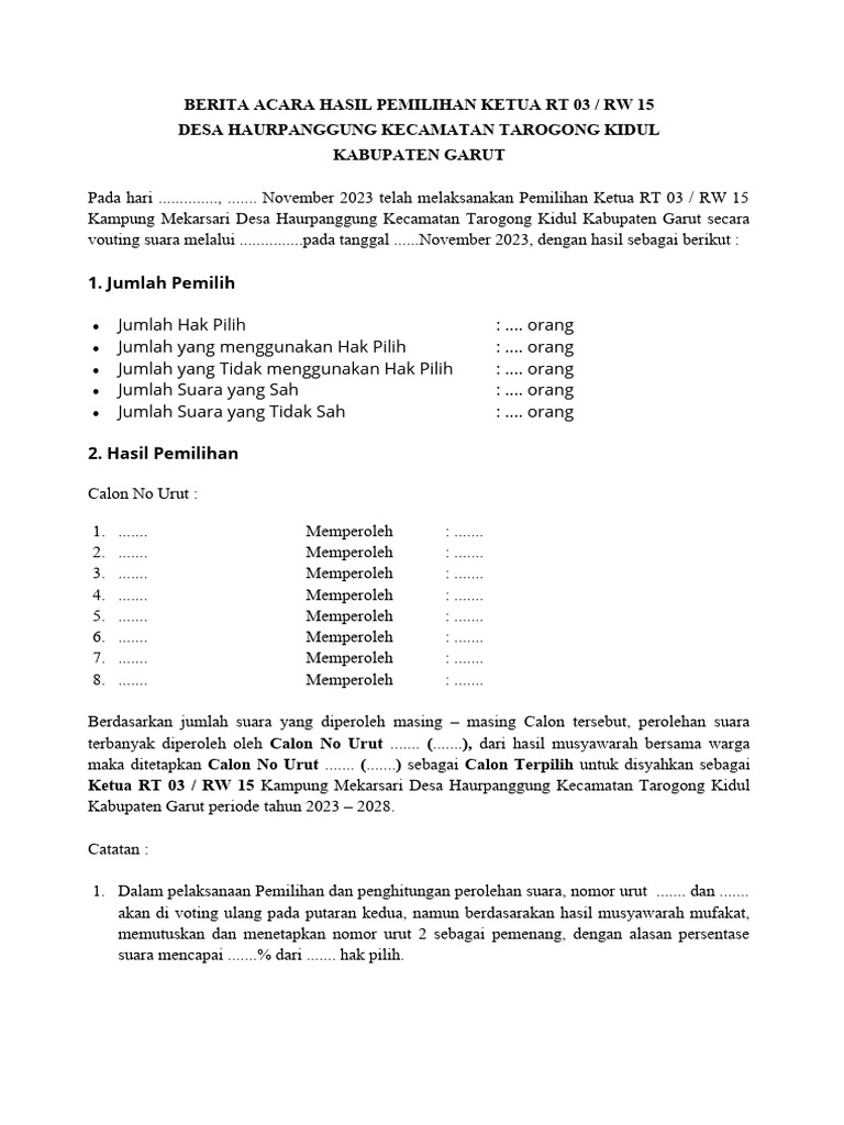 Berita - Acara Pemilihan RT 03 & RW 15 | PDF