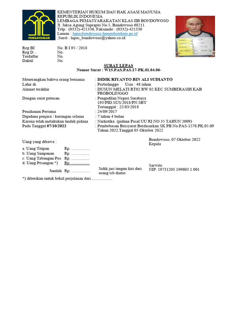 Surat Bebas, BA & Pengantar PB Didik Riyanto | PDF